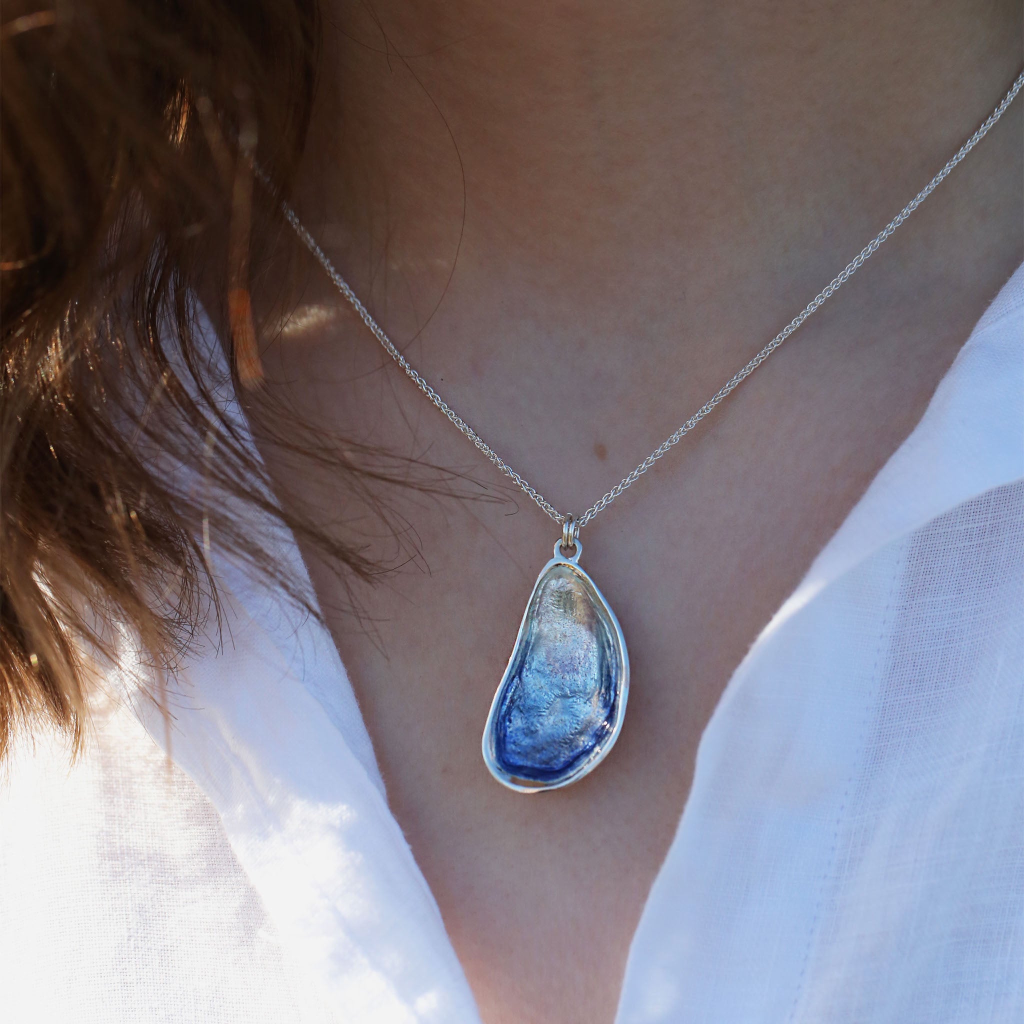 Mussel Large Pendant in Mussel Blue Enamel – Sheila Fleet Jewellery