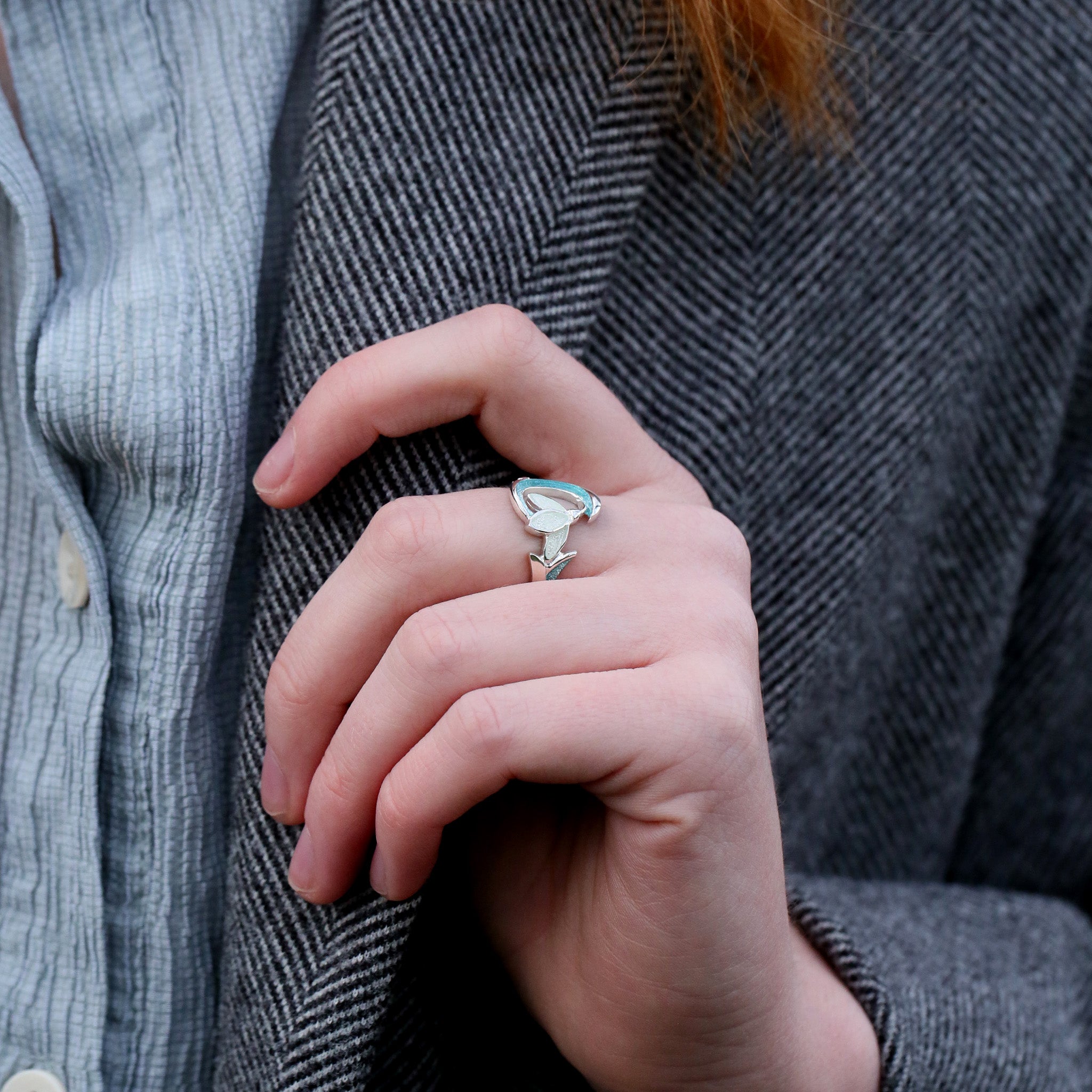 Snowdrop 2-flower Sterling Silver Ring in Leaf Enamel – Sheila Fleet ...