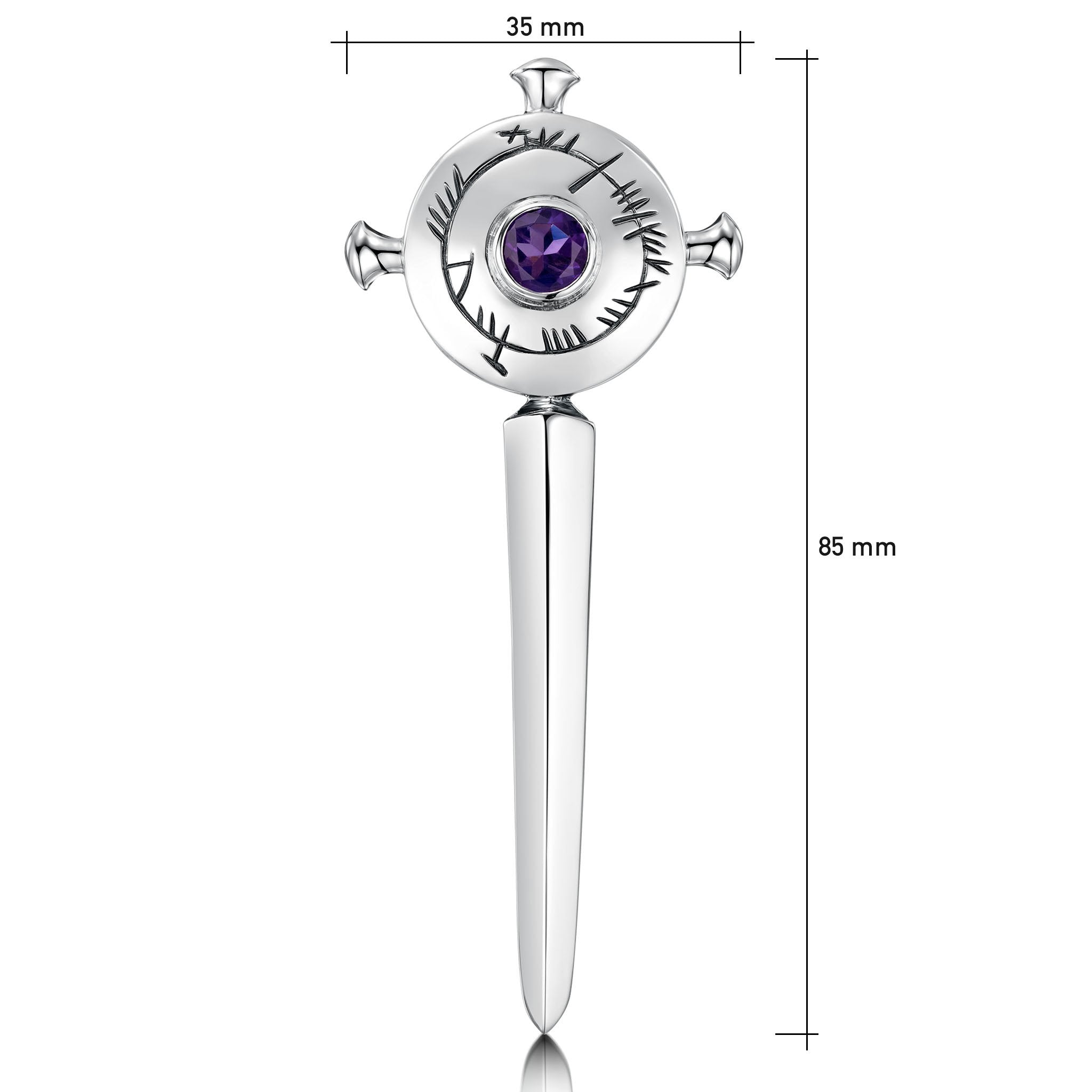 Ogham Sterling Silver Kilt Pin with Faceted Amethyst – Sheila Fleet Jewellery