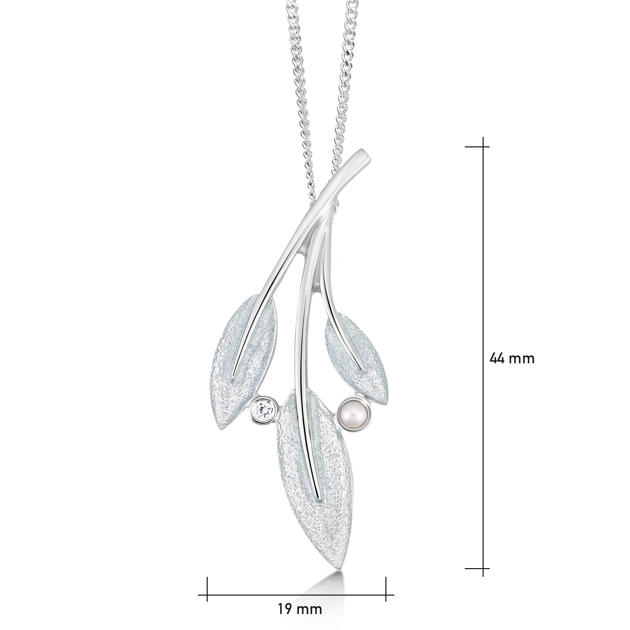 Rowan Three-Leaf Pendant Necklace in Frost Enamel with Cubic Zirconia ...