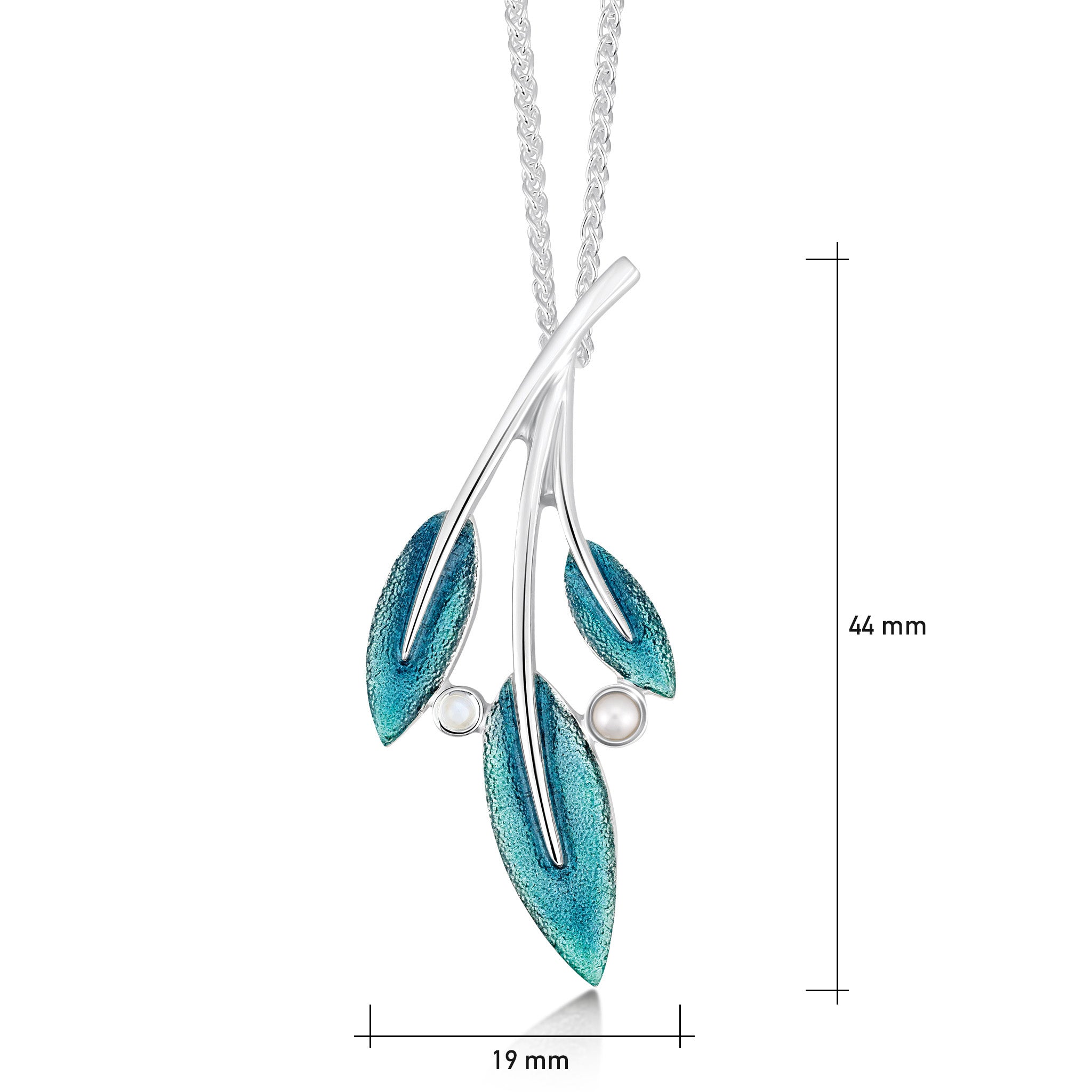 Rowan Three-Leaf Pendant Necklace in Sage Enamel with Moonstone & Pear ...