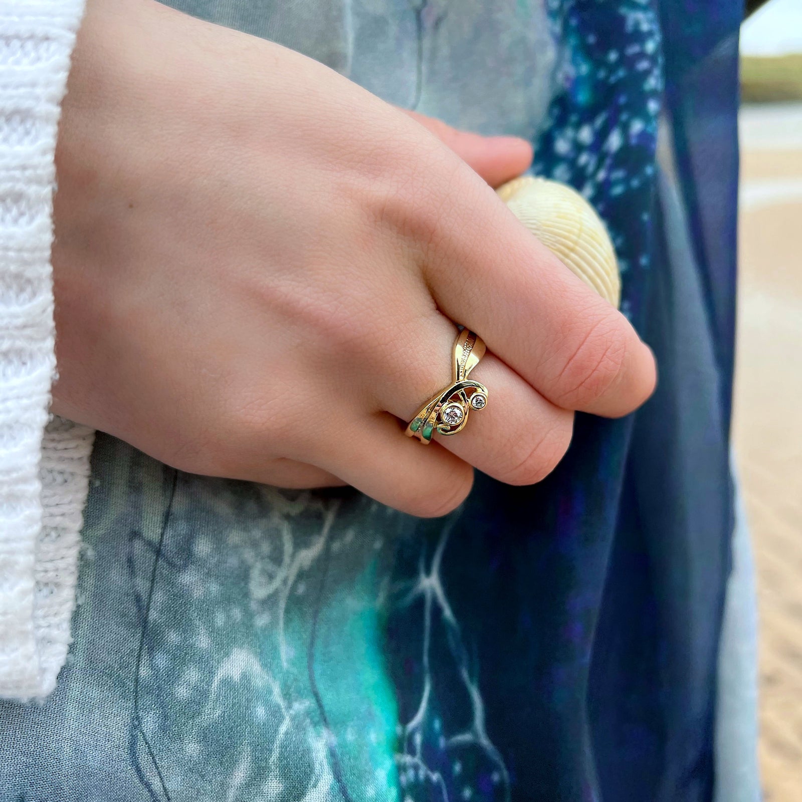 New Wave Double Diamond Ring in 9ct Yellow Gold – Sheila Fleet Jewellery