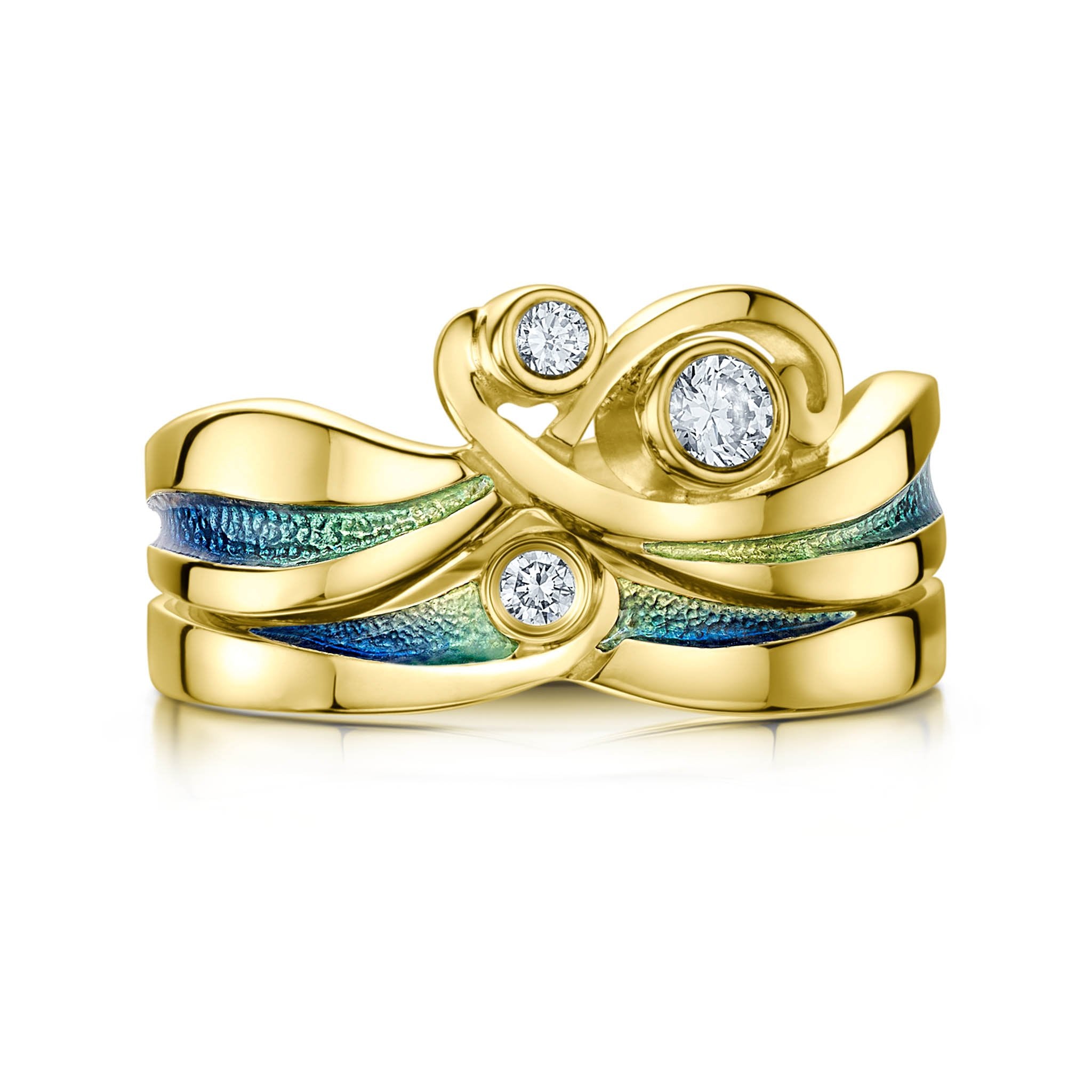 New Wave ‘Ocean’ Enamel Diamond Ring Set in 18ct Yellow Gold – Sheila ...