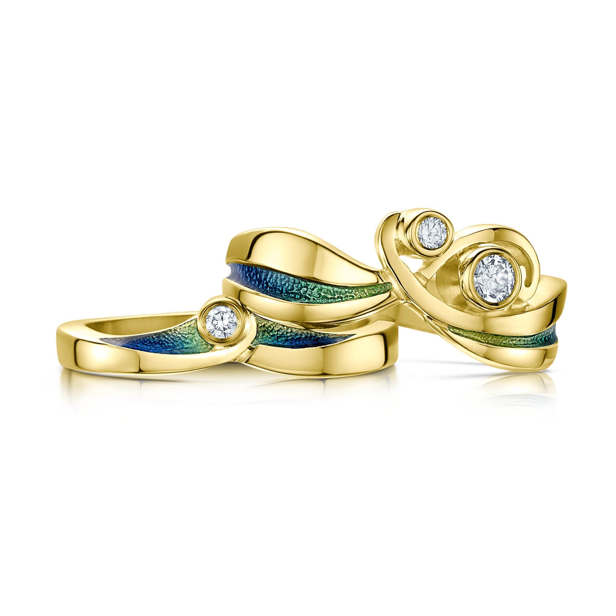 New Wave ‘Ocean’ Enamel Diamond Ring Set in 18ct Yellow Gold – Sheila ...