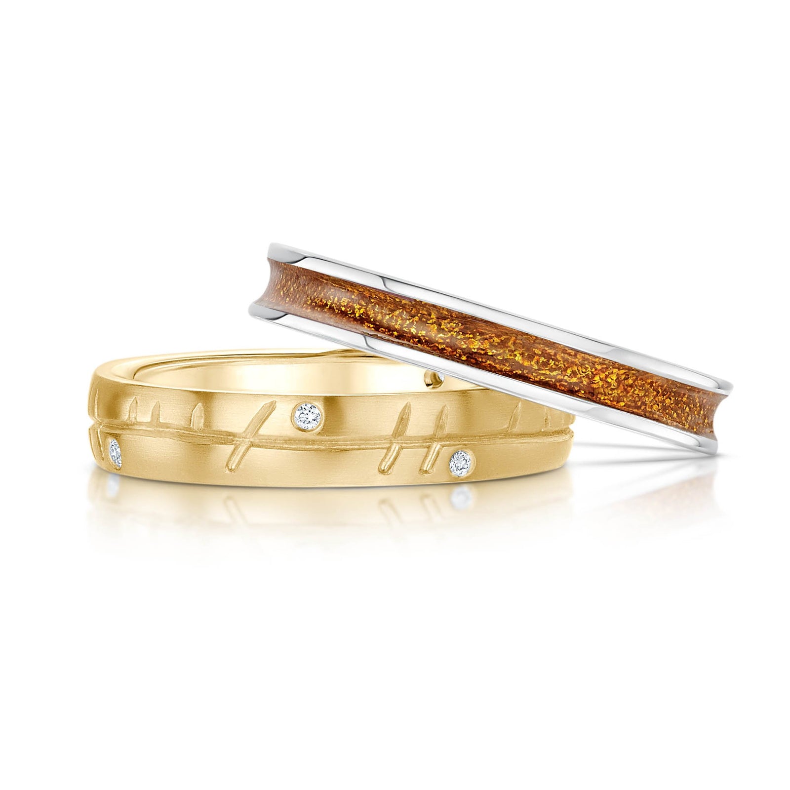 Ogham Diamond 9ct Yellow Gold & Halo ‘Orange’ Enamel Ring Set – Sheila ...